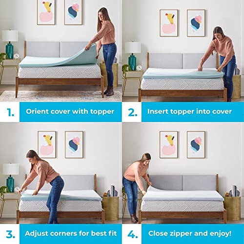 Linenspa Dorm Room Essentials 2 Inch Memory Foam Mattress Topper CoverāKeeps Topper Clean White & Waterproof Mattress Encasement - College Dorm Room Essentials - Waterproof Twin XL