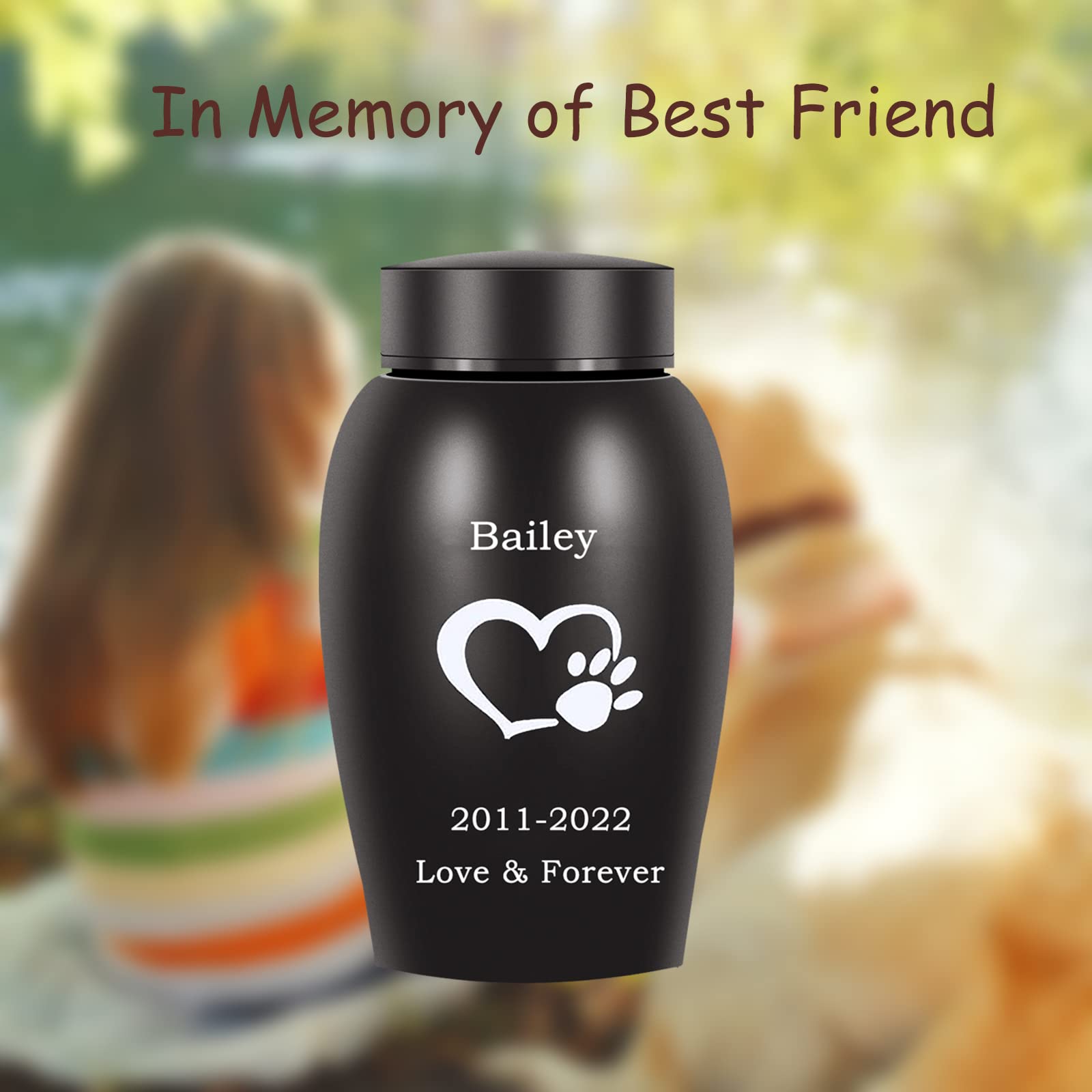 Yoinnt Personalized Pet Urns for Dogs and Cats, Customize Ashes Keepsake, Memorial Urns with Paw Print, Stainless Steel Cremation Loss Memorial Remembrance Gift