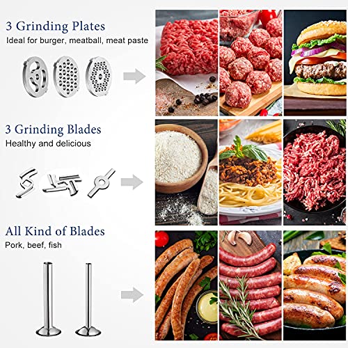Metal Food Grinder Attachment for KitchenAid Stand Mixers, BQYPOWER Meat Grinder Attachment Included 2 Sausage Stuffer Tubes, 3 Grinding Blades, 3 Grinding Plates