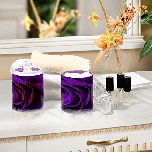 Blueangle 4PCS Purple Rose Qtip Holder Dispenser with Lids - Apothecary Jar Containers for Vanity Organizer Storage - Plastic Food Storage Canisters(993)