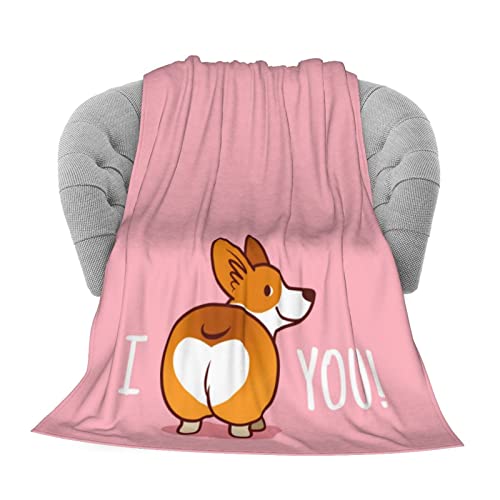 FeHuew Pink Cute Corgi I Love You Soft Throw Blanket 40x50 inch Lightweight Flannel Fleece Blanket for Couch Bed Sofa Travelling Camping for Kids Adults