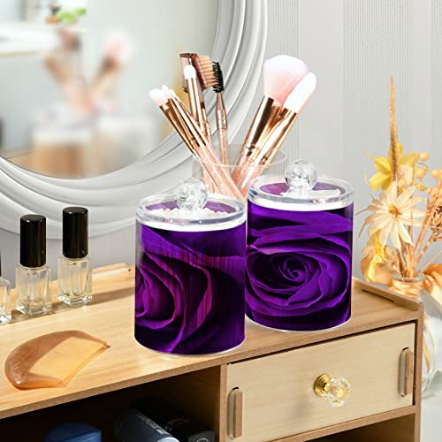 Blueangle 4PCS Purple Rose Qtip Holder Dispenser with Lids - Apothecary Jar Containers for Vanity Organizer Storage - Plastic Food Storage Canisters(993)