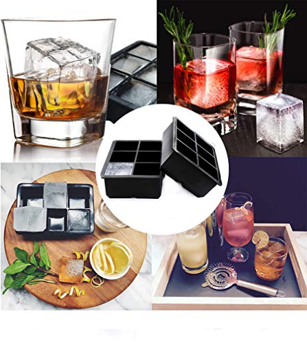 Ice Cube Trays Large Size Flexible 6 Cavity Ice Cube Square Molds for Whiskey and Cocktails, Keep Drinks Chilled (2 Pcs)