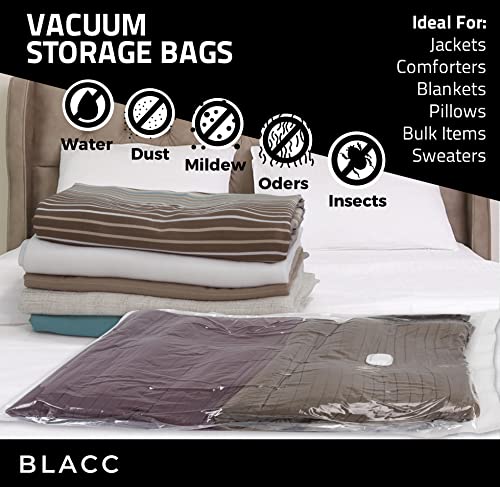 BLACC Vacuum Storage Bags, Compression Sealer for Clothes, Duvets, Blankets, Pillows, No-Loss Valve, 6 XLarge Bag, Premium Quality (SET PACK OF 6)