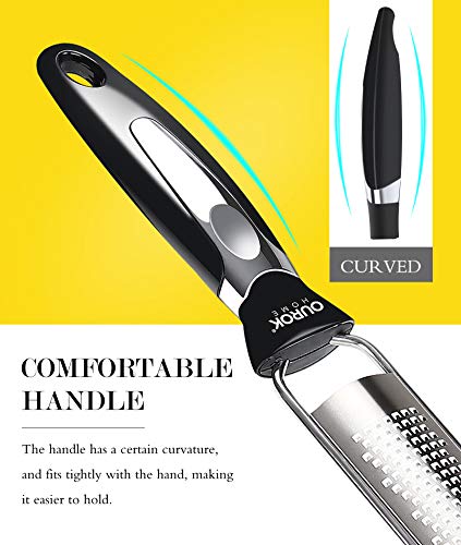 Ourokhome Kitchen Lemon Zester Grater, Stainless Steel Handheld Fine Zester tool for Lemon, Nutmeg, Parmesan Cheese, Chocolate, Ginger, Coconut, Citrus, Orange, Lime with Cleaning Brush (Black)