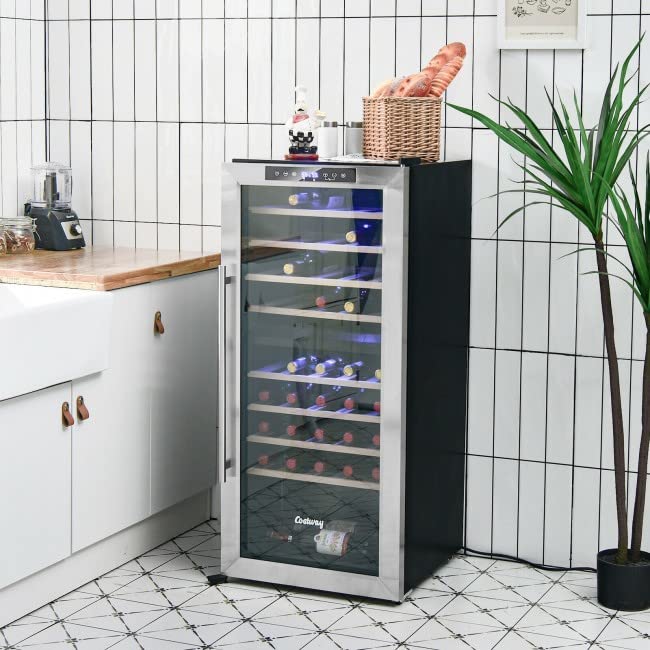ARLIME 20 Inch Wine Cooler Refrigerator Dual Zone, 43 Bottle Wine Fridge w/Tempered Glass Door, 41℉-64℉ Temperature Control, Large Freestanding Drink Cellar for Beer