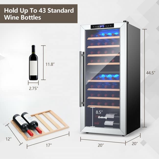 ARLIME 20 Inch Wine Cooler Refrigerator Dual Zone, 43 Bottle Wine Fridge w/Tempered Glass Door, 41℉-64℉ Temperature Control, Large Freestanding Drink Cellar for Beer