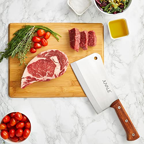 Juvale Stainless Steel Meat Cleaver Knife with Wooden Handle, Heavy Duty Bone Chopper for Butcher, Slicing Vegetables (8 In)