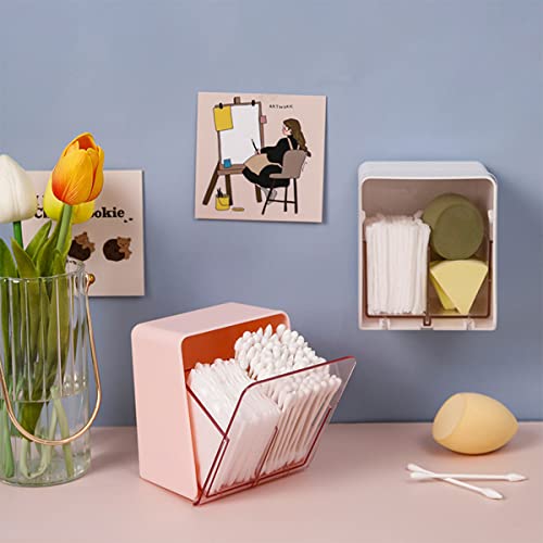 Qtip Holder Canisters Bathroom Cosmetic Makeup Pads Cotton Swabs Storage Organizer Container with 2 Grids, Bathroom Dresser Counter-top Office Desktop Storage Dispenser, Pink