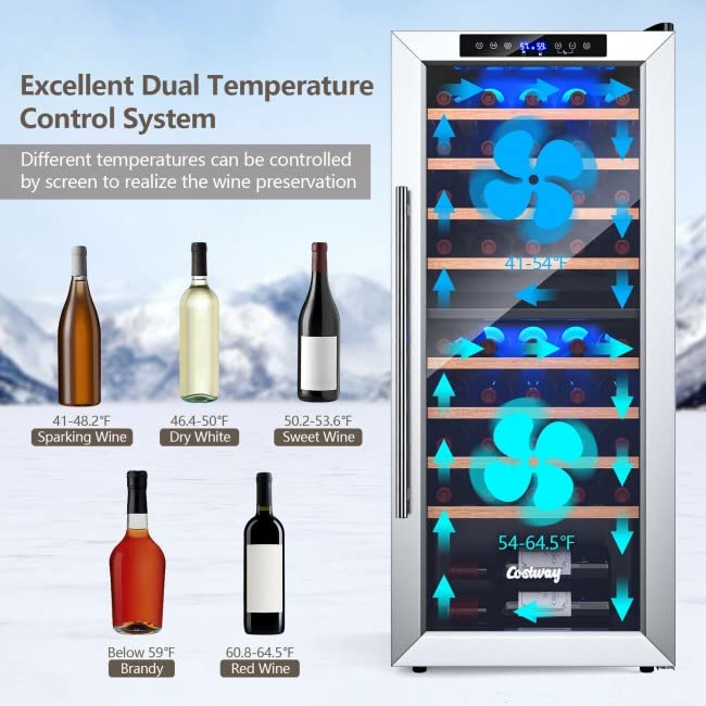 ARLIME 20 Inch Wine Cooler Refrigerator Dual Zone, 43 Bottle Wine Fridge w/Tempered Glass Door, 41℉-64℉ Temperature Control, Large Freestanding Drink Cellar for Beer