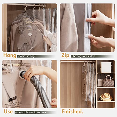 TAILI Hanging Vacuum Storage Space Saver Bags Set of 4 (2 Long, 2 Short),Vacuum Bag Clear Bags,Save More Space Closet Organizer