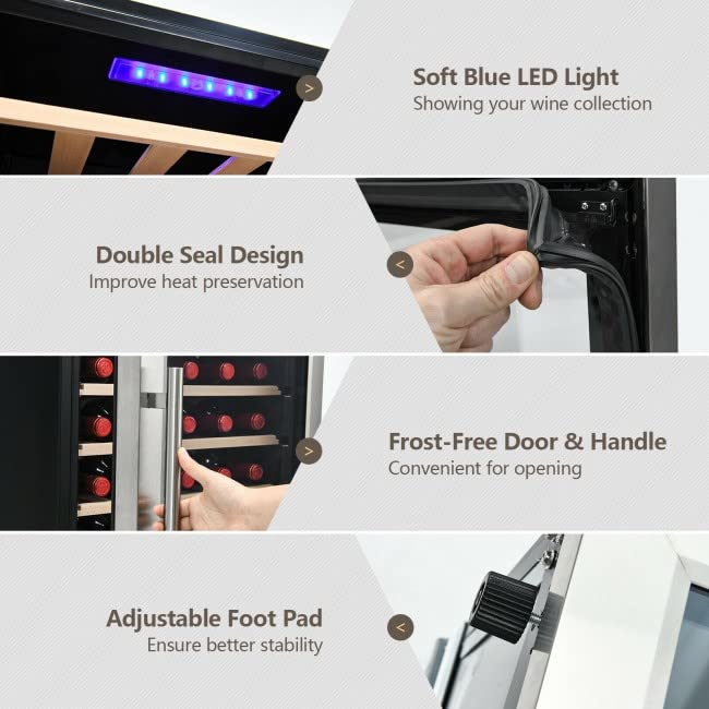 ARLIME 20 Inch Wine Cooler Refrigerator Dual Zone, 43 Bottle Wine Fridge w/Tempered Glass Door, 41℉-64℉ Temperature Control, Large Freestanding Drink Cellar for Beer