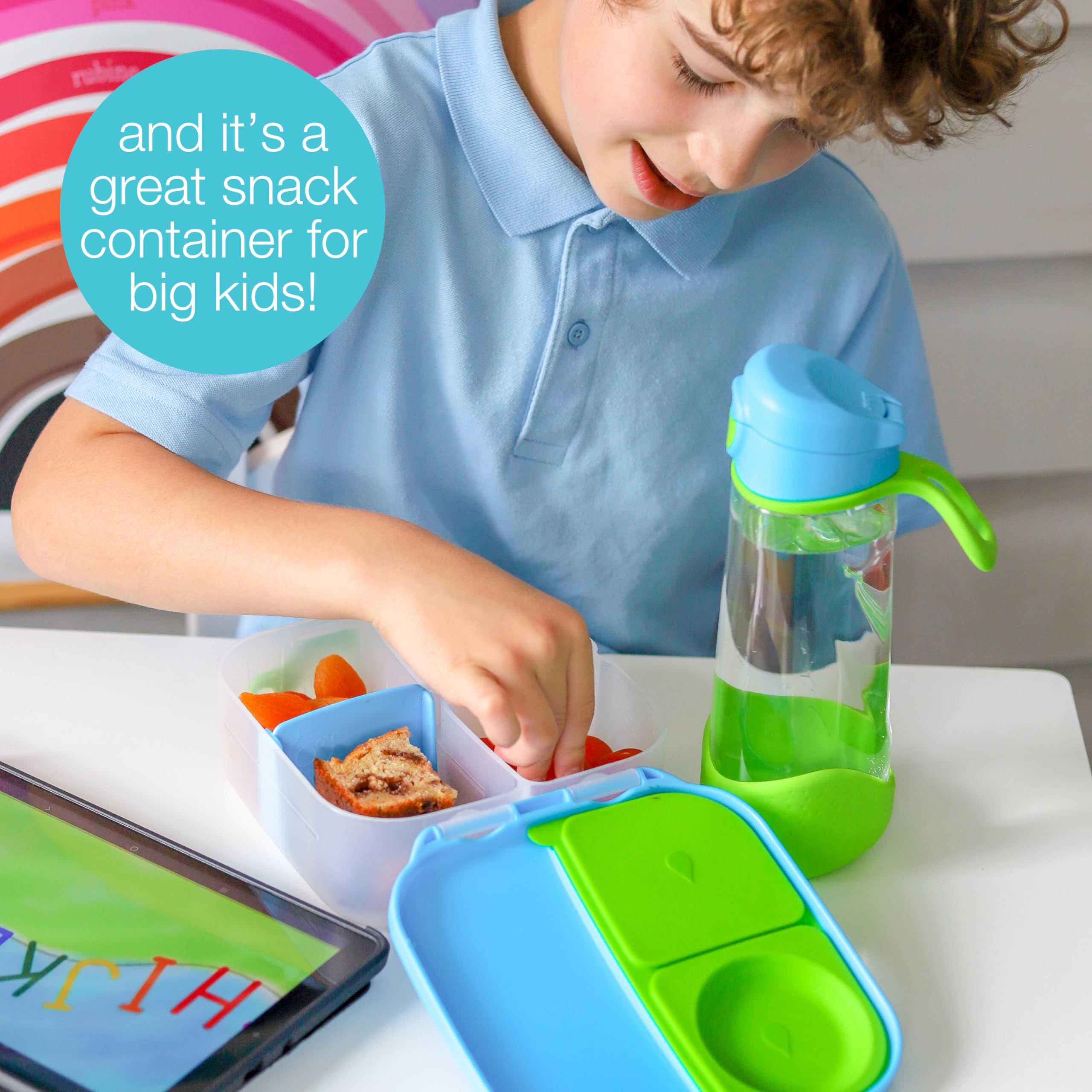 b.box Mini Lunch Box for Kids: Lunch Snack Container with 2 Leak Proof Compartments. Ages 3+ School Supplies, BPA Free (Lilac Pop, 4¼ cup capacity)