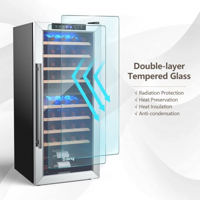 ARLIME 20 Inch Wine Cooler Refrigerator Dual Zone, 43 Bottle Wine Fridge w/Tempered Glass Door, 41℉-64℉ Temperature Control, Large Freestanding Drink Cellar for Beer