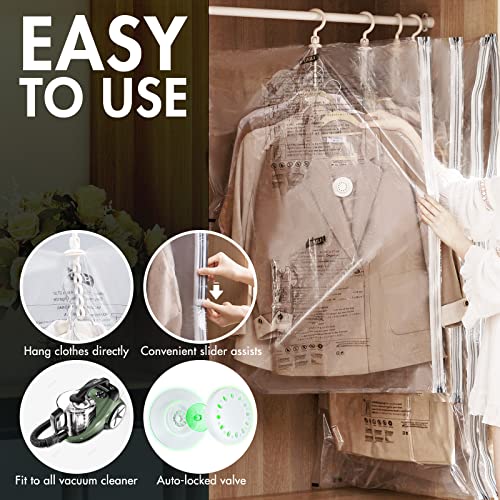 TAILI Hanging Vacuum Storage Space Saver Bags Set of 4 (2 Long, 2 Short),Vacuum Bag Clear Bags,Save More Space Closet Organizer