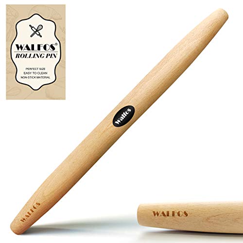 WALFOS French Rolling Pin Dough Roller for Baking Pizza Dough, Pie and Cookie Beech Wood Rolling Pinļ¼15.7 Inchļ¼