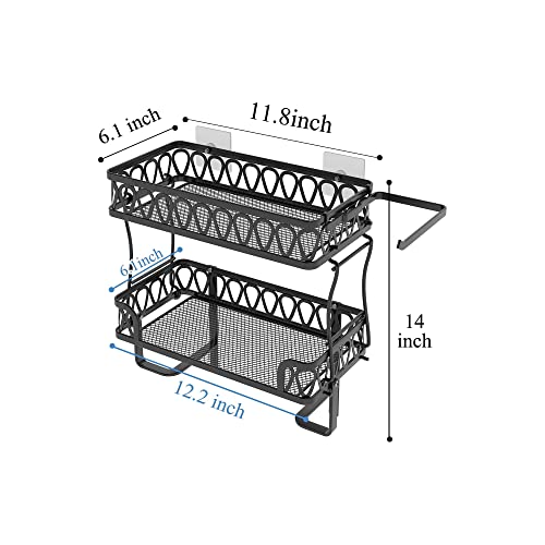 ZONEEAKO 2-Tier Toilet Storage Rack with Toilet Paper Holder and Mesh Design - Black, Durable Carbon Steel Material, Space-Saving, Easy to Assemble and Clean, Ideal for Bathroom Use (Black)