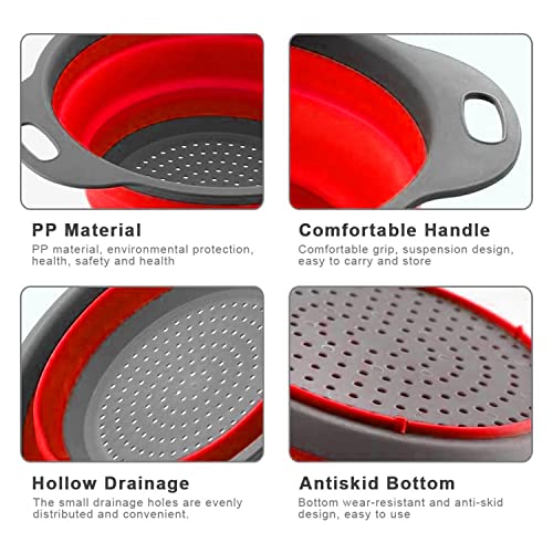 Collapsible Colander, 2 Pcs Silicone Kitchen Strainer Skimmer for Draining Pasta, Vegetable and Fruit