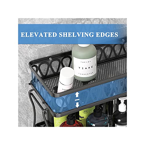 ZONEEAKO 2-Tier Toilet Storage Rack with Toilet Paper Holder and Mesh Design - Black, Durable Carbon Steel Material, Space-Saving, Easy to Assemble and Clean, Ideal for Bathroom Use (Black)