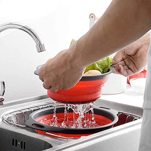 Collapsible Colander, 2 Pcs Silicone Kitchen Strainer Skimmer for Draining Pasta, Vegetable and Fruit