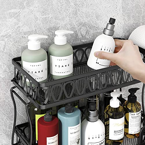 ZONEEAKO 2-Tier Toilet Storage Rack with Toilet Paper Holder and Mesh Design - Black, Durable Carbon Steel Material, Space-Saving, Easy to Assemble and Clean, Ideal for Bathroom Use (Black)