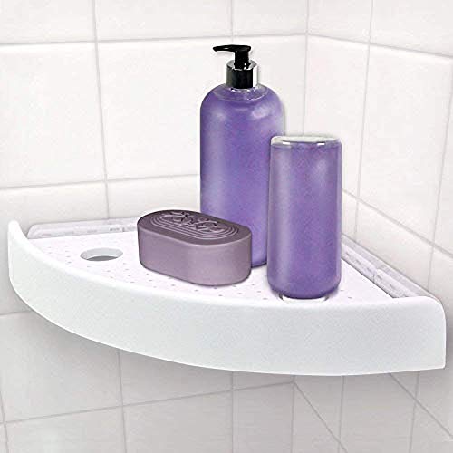 LKTINA New Snap Up Corner Shelf, Triple Bathroom Wall Corner Mount Storage Holder Kitchen Corner Storage Rack Non-marking Shelf with Hooks Easy to Install (White)