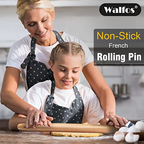 WALFOS French Rolling Pin Dough Roller for Baking Pizza Dough, Pie and Cookie Beech Wood Rolling Pin(15.7 Inch)