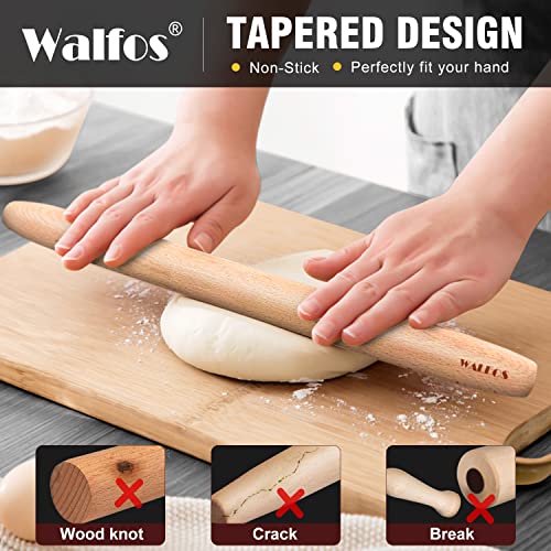 WALFOS French Rolling Pin Dough Roller for Baking Pizza Dough, Pie and Cookie Beech Wood Rolling Pin(15.7 Inch)