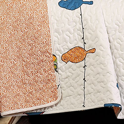 Lush Decor Rowley Birds Quilt Reversible 7 Piece Bedding Set with Floral Animal Bird Print and Decorative Pillows, King, Multi