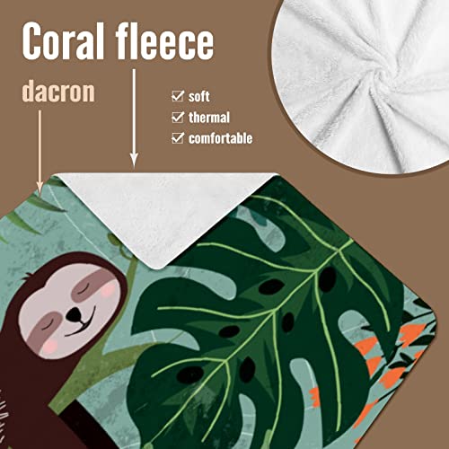 Hooded Blanket Sloth Sleep Tropical Jungle Wearable Blanket Hood Poncho Hooded Blanket Throw Plush Blanket Novelty Blanket for Bed Home Sofa 39x51 Inch