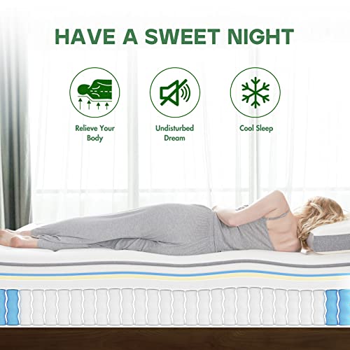 Mattress Queen Size,12 Inch Hybrid Mattress Memory Foam Mattress with Pocket Spring, Breathable Medium Firm Gel Mattress in a Box, Cooling Supportive CertiPUR-US Certified by DIGLANT