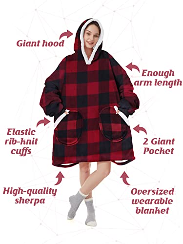 Wearable Blanket Hoodie for Women Men Oversized Giant Thick Cozy Fleece Sherpa Soft Warm Weighted Sweatshirt Hooded Cat