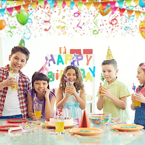 24 Glitter Fruit Party Supplies Drinking Straws Peach Grape Pineapple Cherry Watermelon Avocado Shape Design for Tutti Frutti Birthday Tropical Party Favors with 2 Straws Cleaning Brush