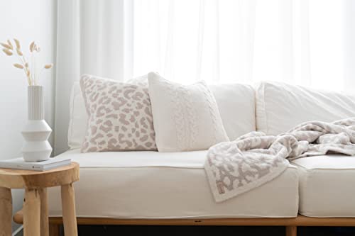 DLUXEV Luxurious Super Soft Throw Blanket, Fluffy Cozy Taupe Tan Blanket for Bed, Knitted Breathable Comfy Texture, Chic Wild Cheetah Print Throw for Sofa/Couch, Beige & Cream Leopard 50"x60"