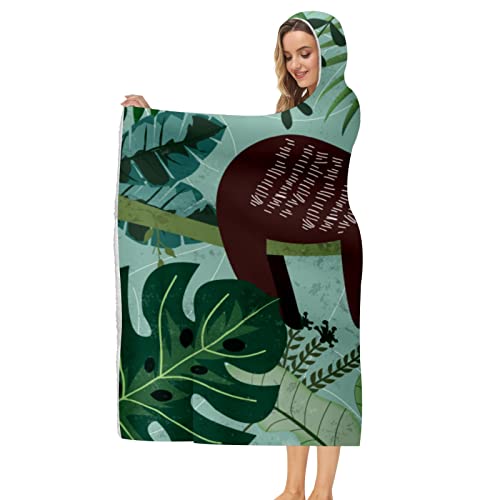 Hooded Blanket Sloth Sleep Tropical Jungle Wearable Blanket Hood Poncho Hooded Blanket Throw Plush Blanket Novelty Blanket for Bed Home Sofa 39x51 Inch