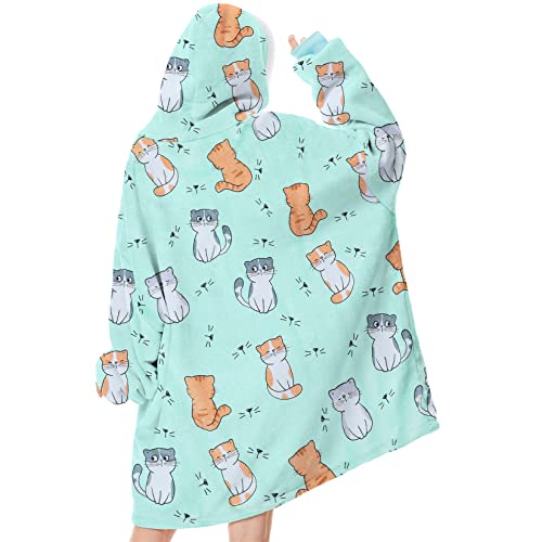 Wearable Blanket Hoodie for Women Men Oversized Giant Thick Cozy Fleece Sherpa Soft Warm Weighted Sweatshirt Hooded Cat