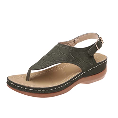 SAZZLE Wellmesi Sandals,Orthotic Sandals for Women Leather Orthopedic Arch Support Sandals Diabetic Walking Sandals (ArmyGreen,40)