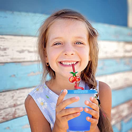 24 Glitter Fruit Party Supplies Drinking Straws Peach Grape Pineapple Cherry Watermelon Avocado Shape Design for Tutti Frutti Birthday Tropical Party Favors with 2 Straws Cleaning Brush