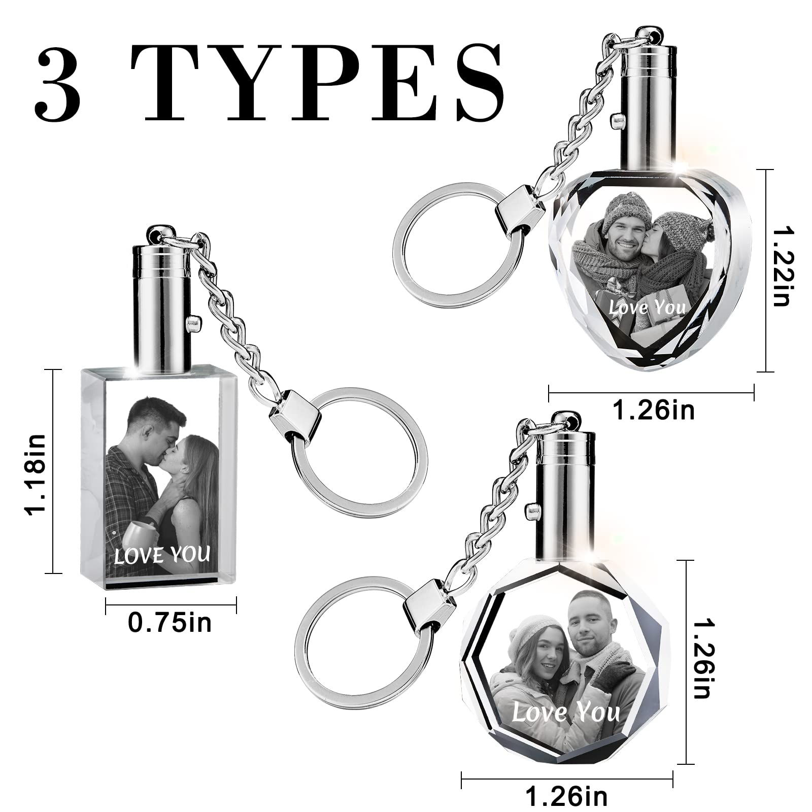 Hapetrel Custom Photo Crystal Keychain 3D Personalized Crystal Kay Chain Picture Engraved Keychain Crystal Lighted Customized gift
