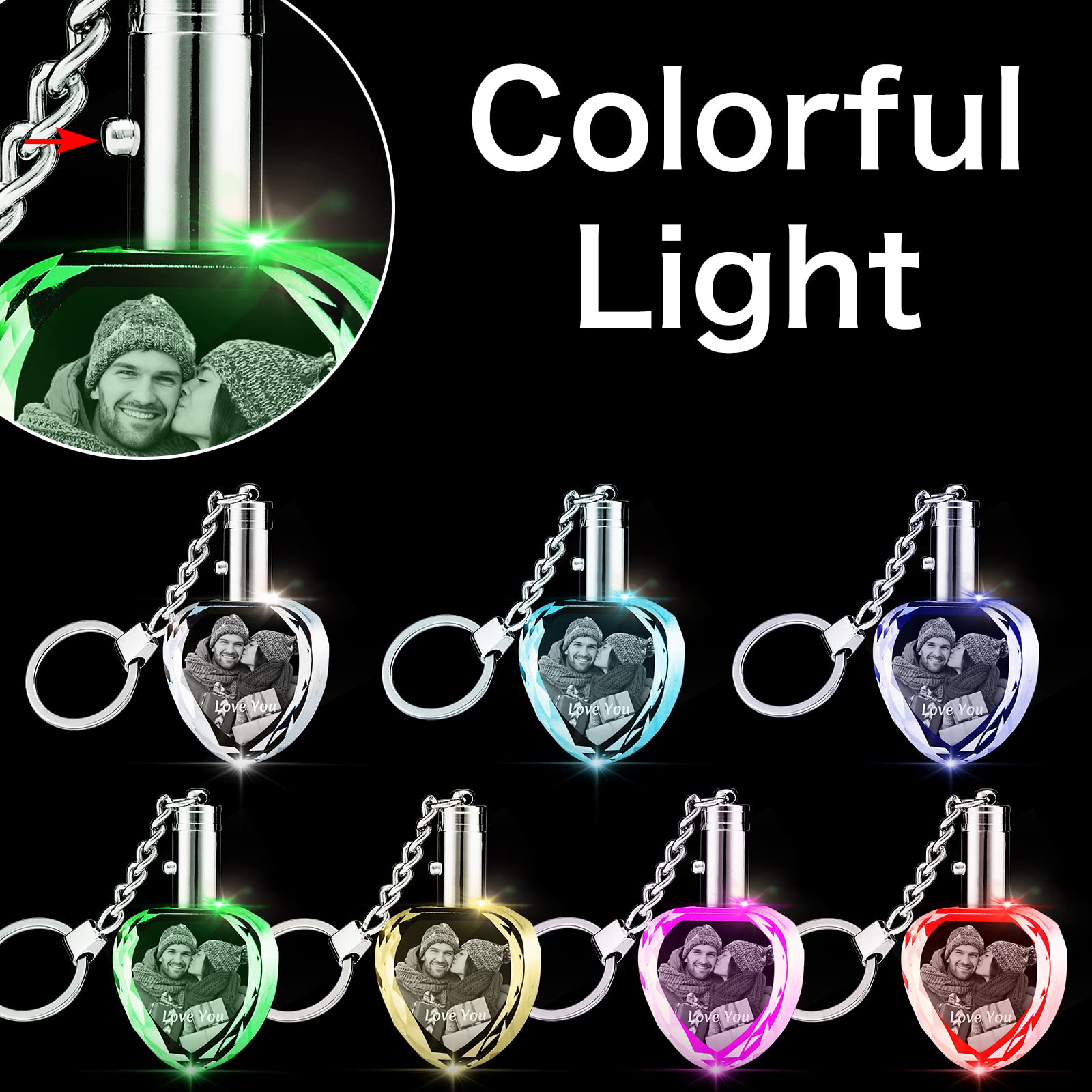 Hapetrel Custom Photo Crystal Keychain 3D Personalized Crystal Kay Chain Picture Engraved Keychain Crystal Lighted Customized gift