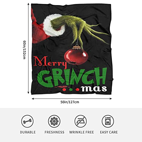 Metawu Grinch Blanket Merry Grinchmas Christmas Blanket 60”x50 Throw Fleece Blanket in Home Bed Sofa Chairs Dorm