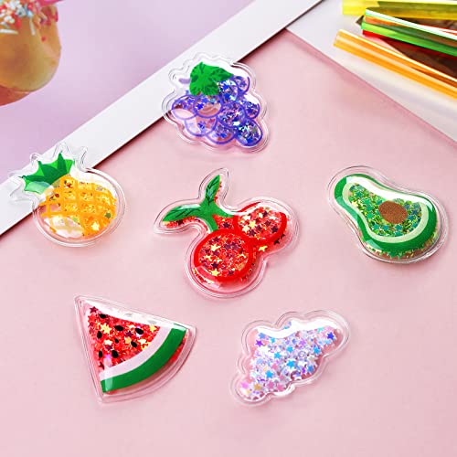 24 Glitter Fruit Party Supplies Drinking Straws Peach Grape Pineapple Cherry Watermelon Avocado Shape Design for Tutti Frutti Birthday Tropical Party Favors with 2 Straws Cleaning Brush