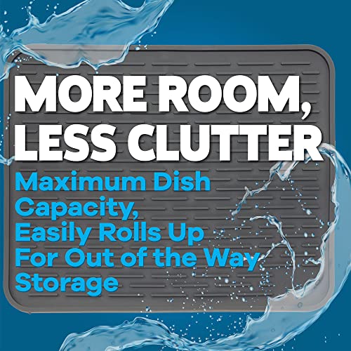 XXL Silicone Dish Drying Mat for Kitchen Counter, 24" x 18" Extra Large, Waterproof Pet Feeding Mat, Dog Food, Water Bowls, Under Drying Racks for Dishes, Coffee Bars, Bar Mats (Slate Grey)