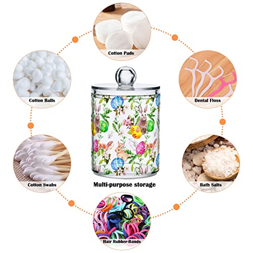 senya Clear Plastic Jars Cotton Swabs Cans, Easter Bunny Eggs in Grass Flowers Bathroom Canisters Storage Organizer with Lids 2PCs Set for Cotton Ball, Cotton Swab, flossers, Hair Bands