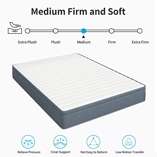 Hommoo 10 Inch Foam and Individually Pocket Innerspring Hybrid Mattress Breathable Medium Firm Mattress with Knitted Fabric Cover Soft Bed Mattress in a Box King