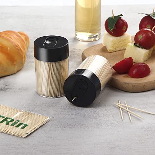 TRTRin Bamboo Wooden Toothpicks [3000 Count]-With 2-Pack Reusable Toothpick Holder, Sturdy Smooth Finish Tooth Picks, For Appetizer, Olive, Barbecue, Fruit, Teeth Cleaning Toothpicks, Black.