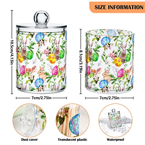 senya Clear Plastic Jars Cotton Swabs Cans, Easter Bunny Eggs in Grass Flowers Bathroom Canisters Storage Organizer with Lids 2PCs Set for Cotton Ball, Cotton Swab, flossers, Hair Bands