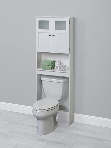 Zenna Home Over-The-Toilet Spacesaver, with 2 Glass Doors, Bathroom Storage, Espresso, White & Bathroom Leg Extension Kit Spacesavers, 3" - 4.5", White 2 Pieces