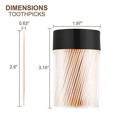 TRTRin Bamboo Wooden Toothpicks [3000 Count]-With 2-Pack Reusable Toothpick Holder, Sturdy Smooth Finish Tooth Picks, For Appetizer, Olive, Barbecue, Fruit, Teeth Cleaning Toothpicks, Black.