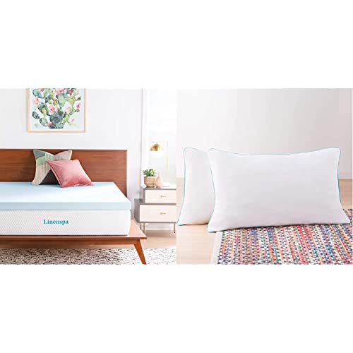 LINENSPA 3 Inch Gel Infused Memory Foam Twin Mattress Topper & 2 Pack Shredded Memory Foam Pillows - Moldable, Fluffable, Customizable - Universally Comfortable - Standard